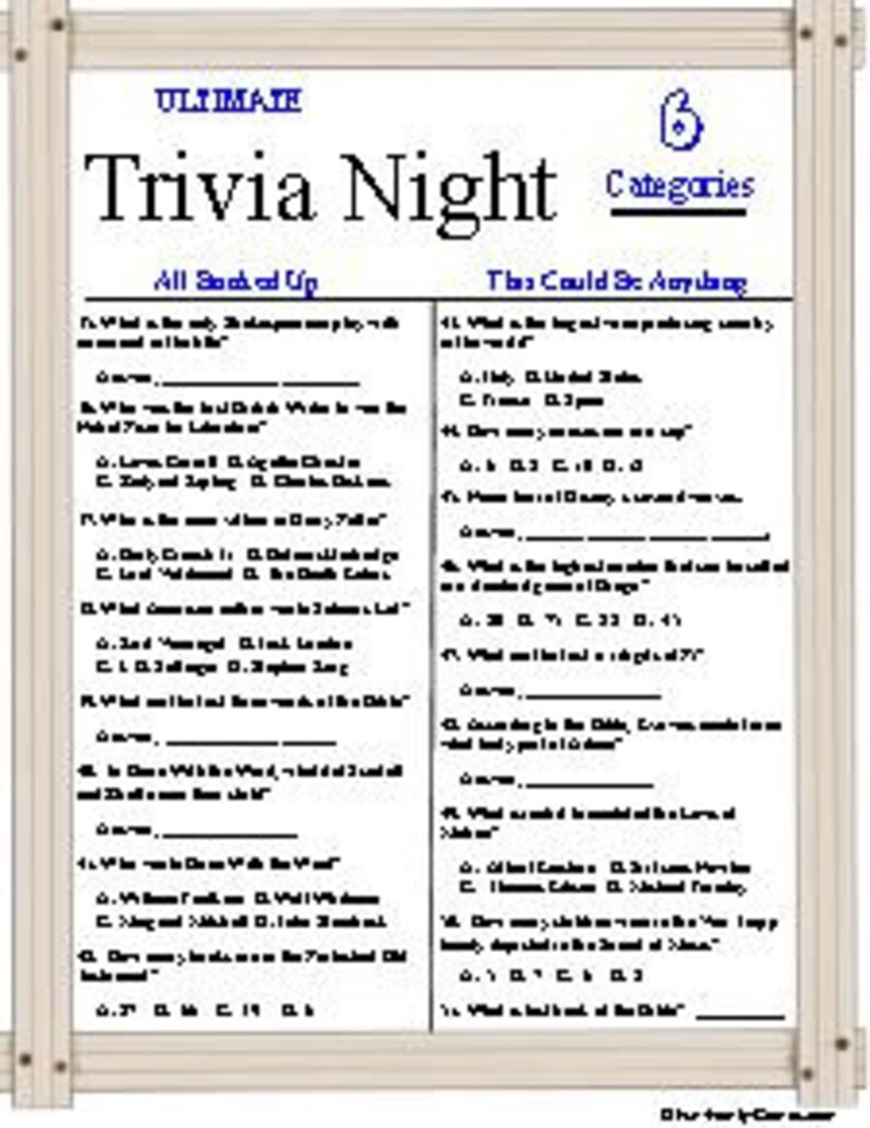 Trivia Night Fun 6 Different Categories Etsy Trivia Night Fun 6 Different Categories Etsy