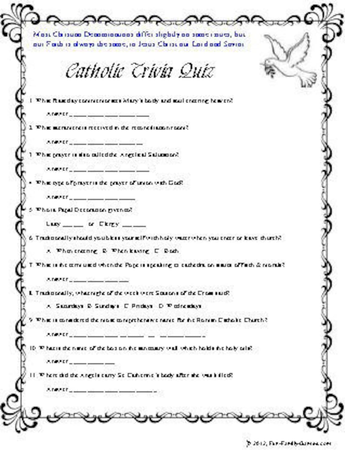Catholic Trivia Quiz - Etsy
