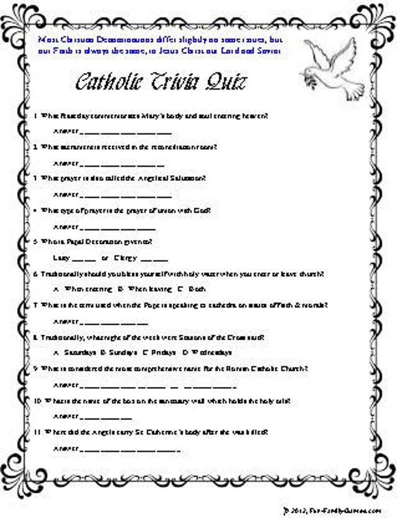 Catholic Trivia Quiz - Etsy