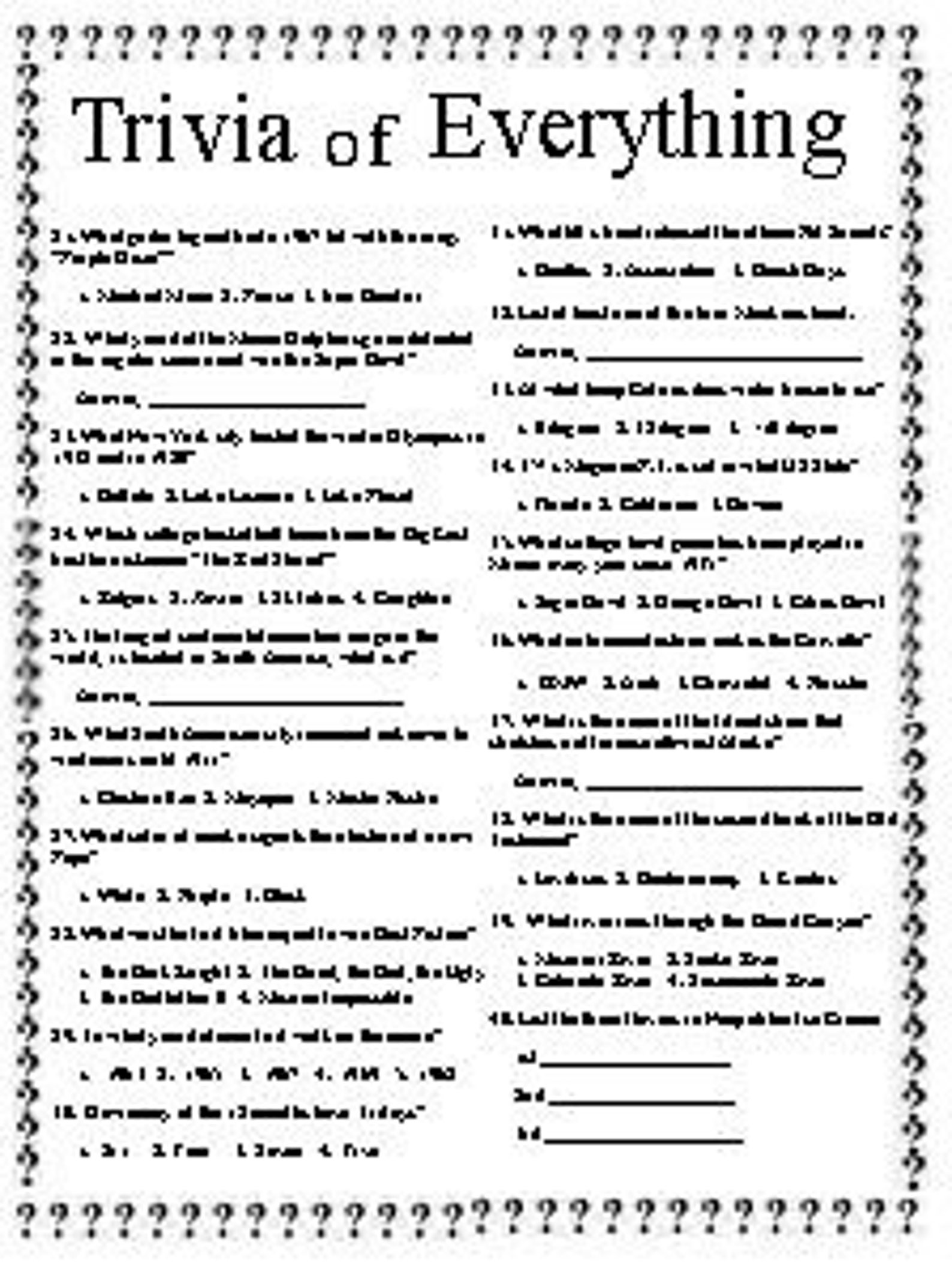 Trivia of Everything! Too Many Categories for a Specific Title. This ...