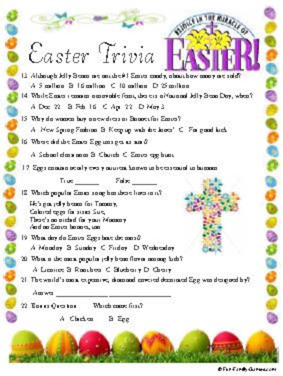 Easter Trivia, Egg Trivia and Facts and an Easter Crossword Puzzle - Etsy