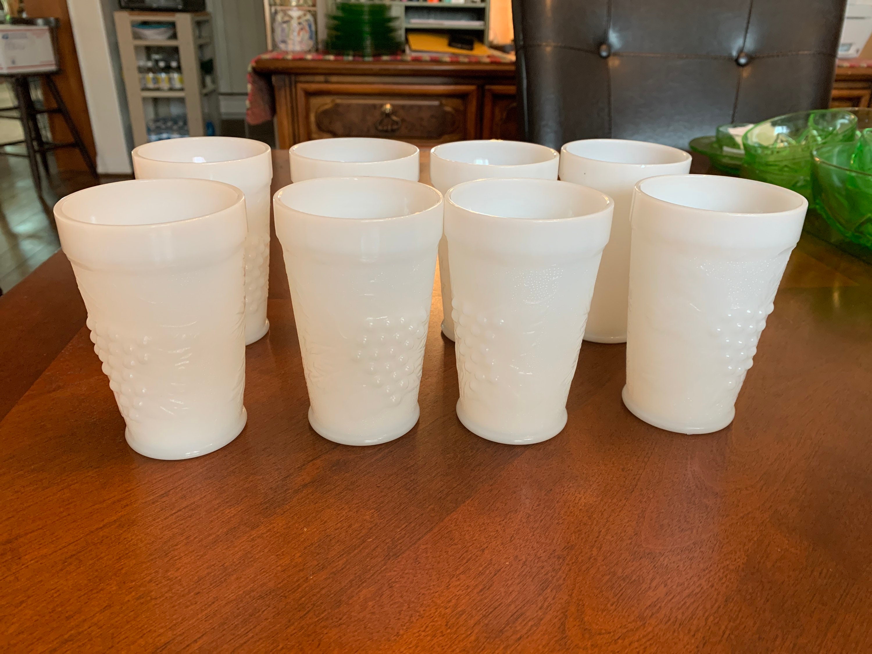 Set of 8 Vintage Milk Glass Flat Tumblers Grape Pattern | Etsy