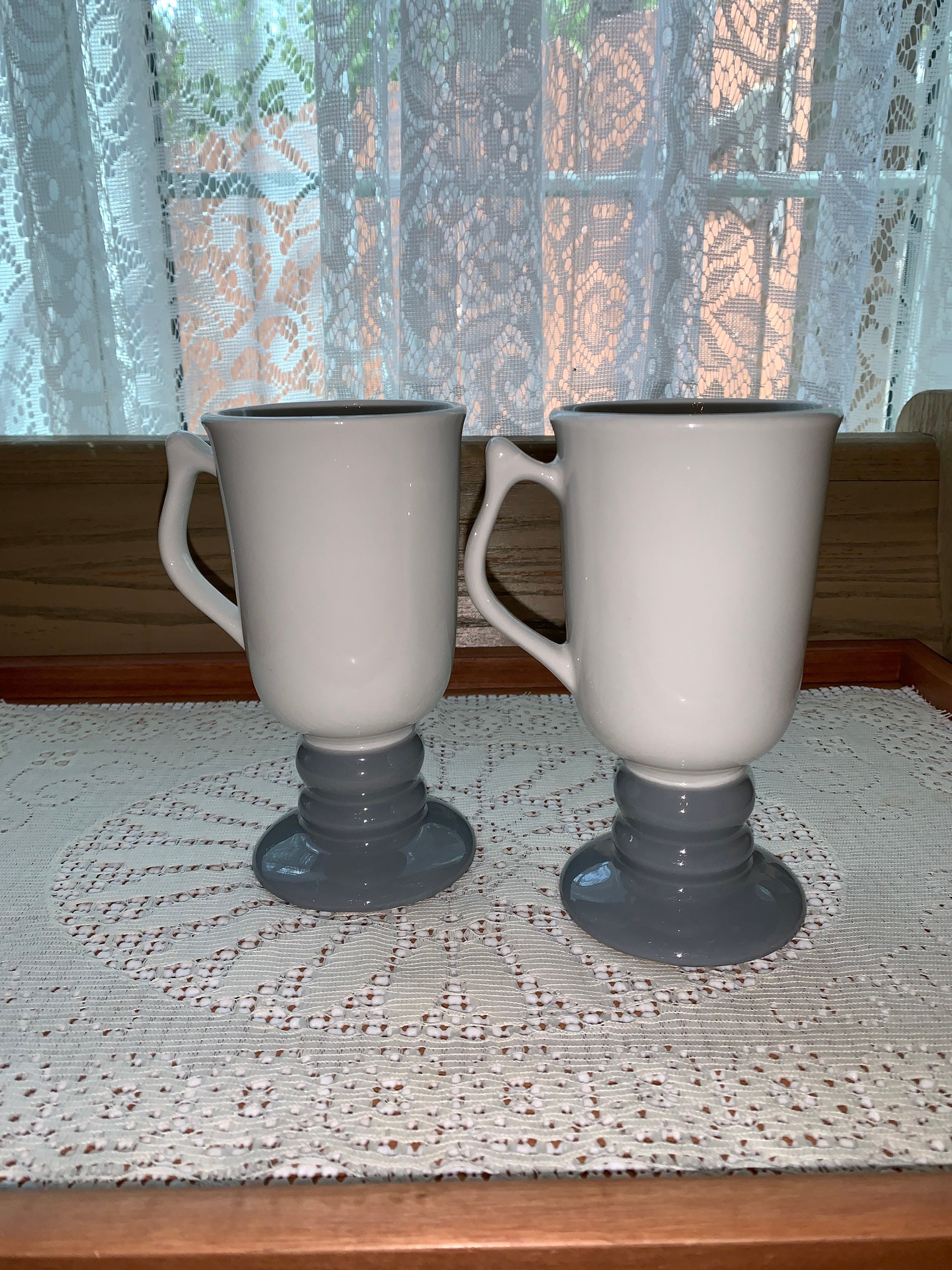 2 Gray & White Pedestal Mugs by Hall | Etsy