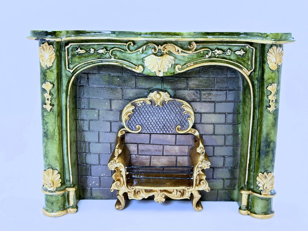 Reutter Porcelain Dollhouse Miniature Faux Green Marble Fireplace 1:12 ...