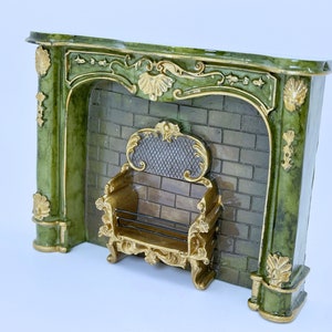Reutter Porcelain Dollhouse Miniature Faux Green Marble Fireplace 1:12 ...