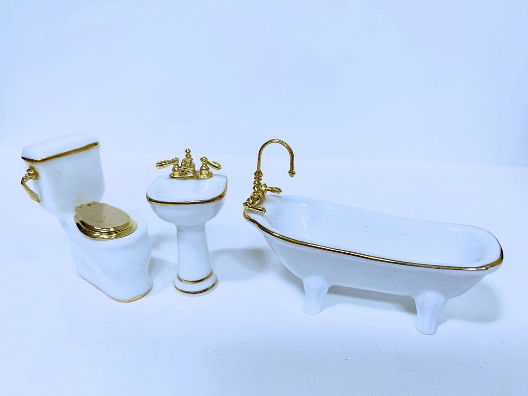 Reutter Porcelain Dollhouse Miniature Dresden Rose Porcelain Bathroom ...