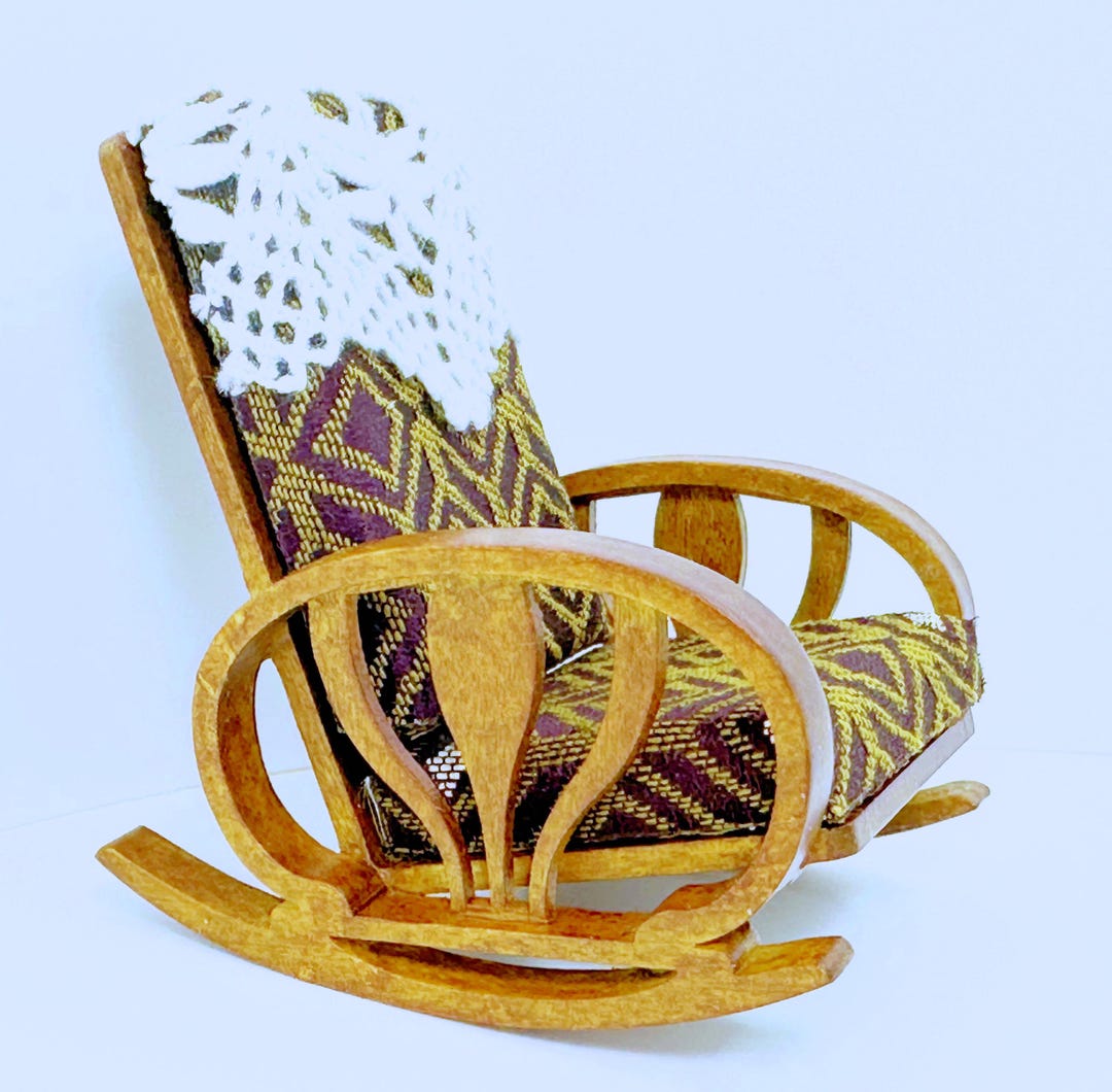 Dollhouse Miniature Wooden Walnut Victorian Morris Rocking Chair 1 :12 ...