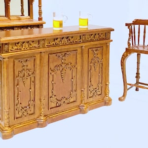 2pcs Dollhouse Miniature Hand-made Wooden Walnut Low Bar Counter & Back ...