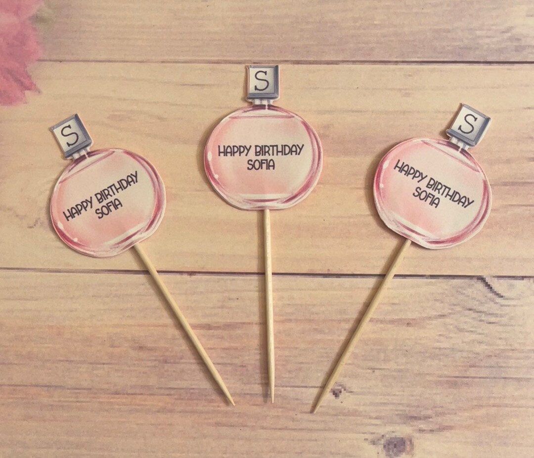 Personalized Happy Birthday Perfume Bottles Cupcake Toppers Dessert ...