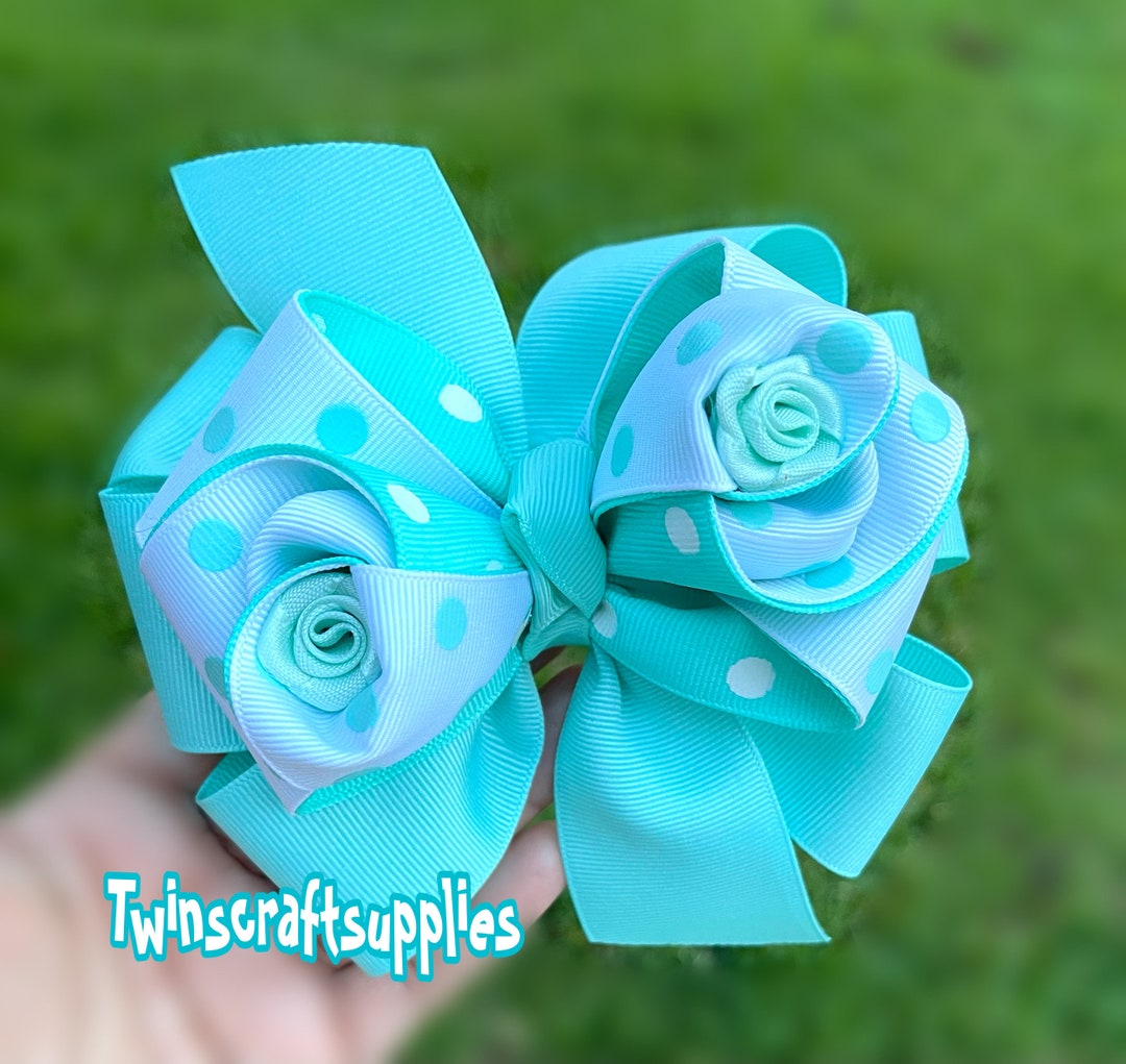 HANDMADE. Turquoise Hair Bow. Aqua Hair Bow . Aqua Clip Bow. Aqua Bow ...