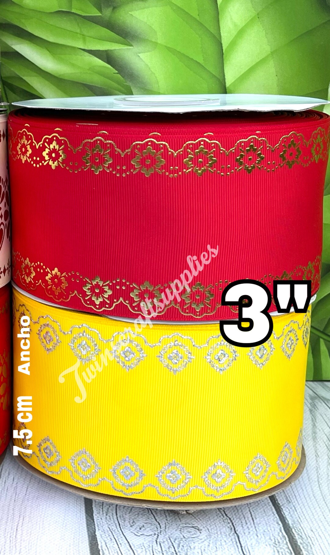 CRAFT SUPPLY. 3” Red Gold Grosgrain Ribbon . Yellow Gold Ribbon. Red ...