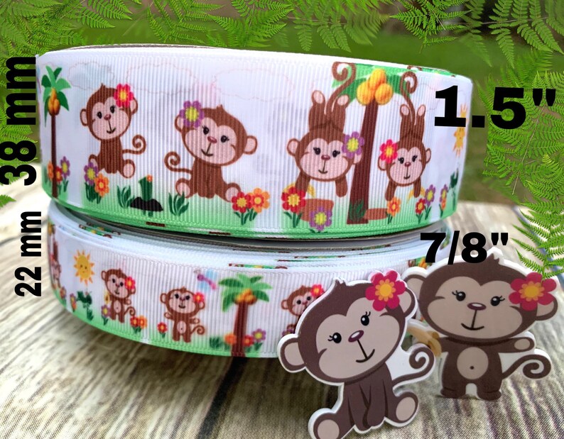 CRAFT SUPPLY 1.5,7/8 Monkey Grosgrain Ribbon. Monkey Ribbon. Animals ...