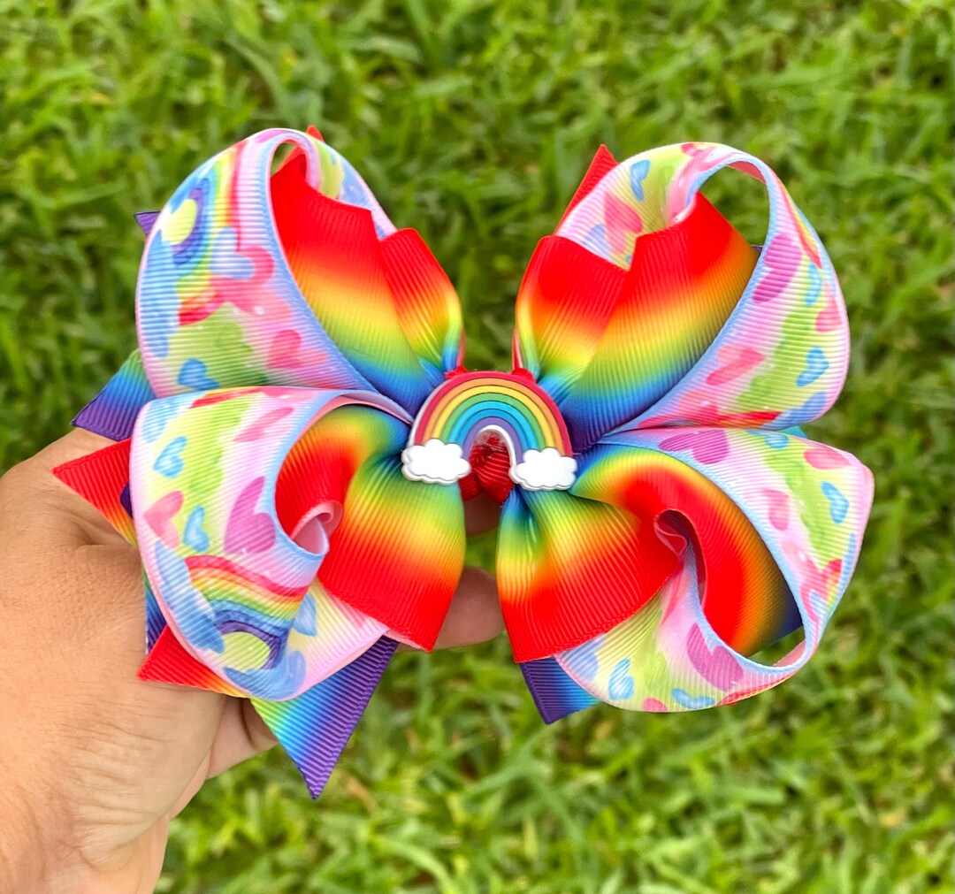 Rainbow Hair Bow. Rainbow Bow. Rainbow Clip Bow. Rainbow Pastel Colors ...
