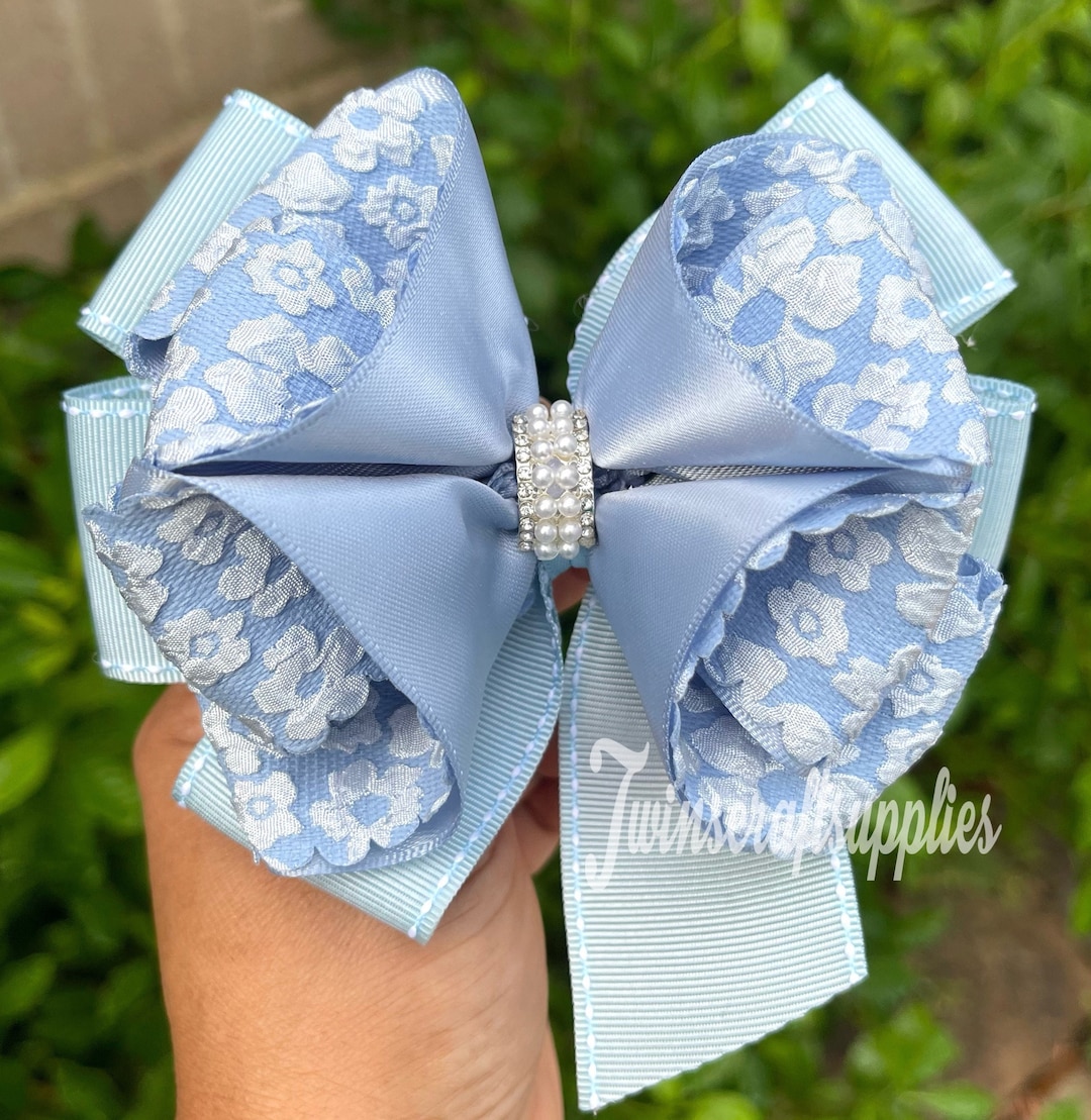 HANDMADE. Blue Pageant Hair Bow. Blue Hair Bow. Blue Flowers Girls Hair ...