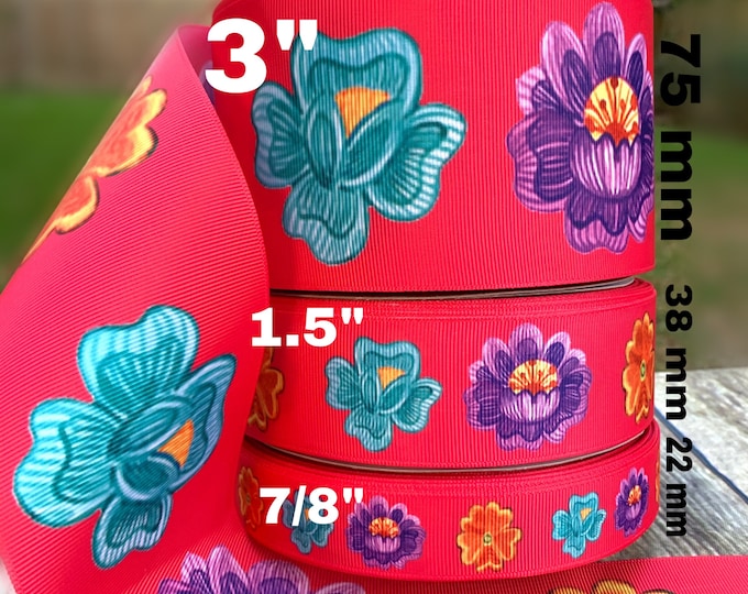 CRAFT SUPPLY . Ethnic Printed Flowers on Grosgrain Ribbon. Flowers ...