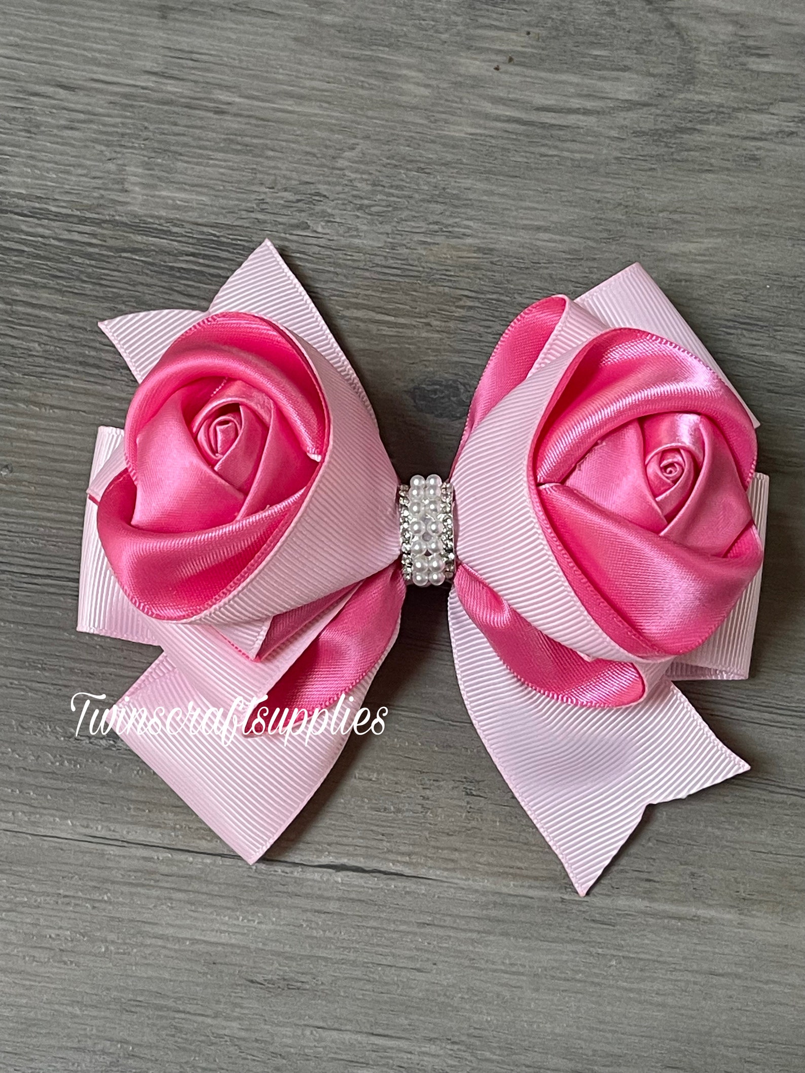 Pink Hair Bow. Pink Flowers Girl Hair Bow. Pink Pageant Hair Bow . Pink ...