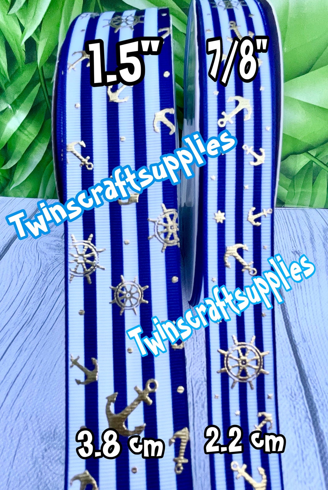 CRAFT SUPPLY. Gold Foil Anchor Ribbon. Nautical Navy Ribbon. Nautical ...