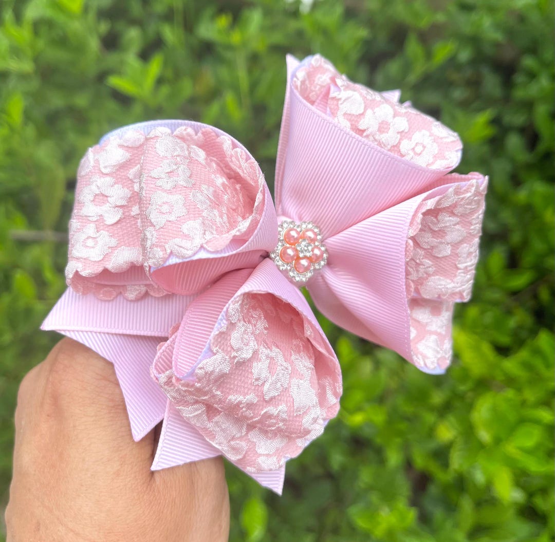 Pink Hair Bow. Pink Flowers Girl Hair Bow. Pink Pageant Hair Bow . Pink ...