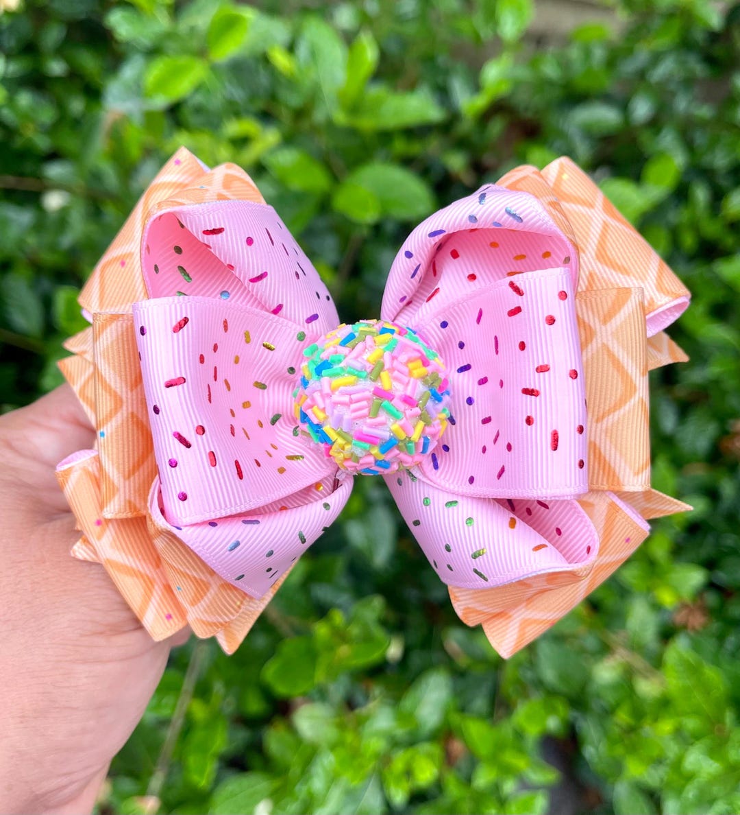 Ice Cream Hair Bow. Birthday Icecream Hair Bow. Ice Cream Clip Bow. Ice ...