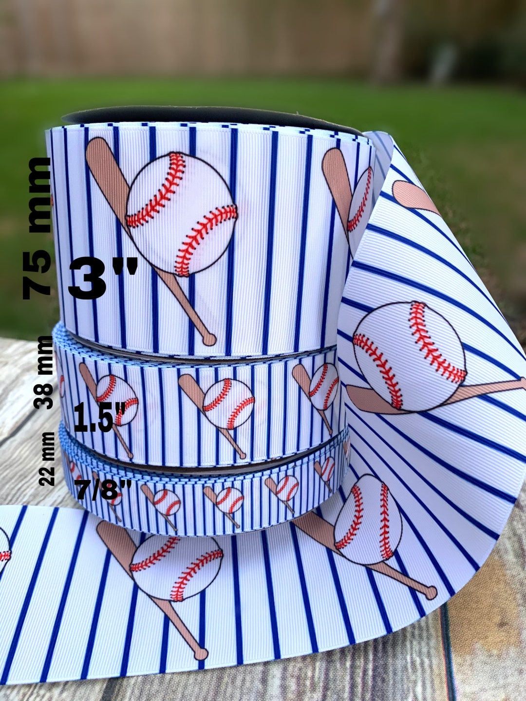 CRAFT SUPPLY. Baseball BLUE Stripes Grosgrain Ribbon.baseball Ribbon ...