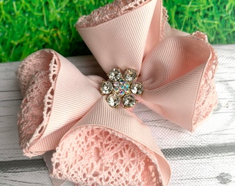 Pink Lace Hair Bow | Etsy