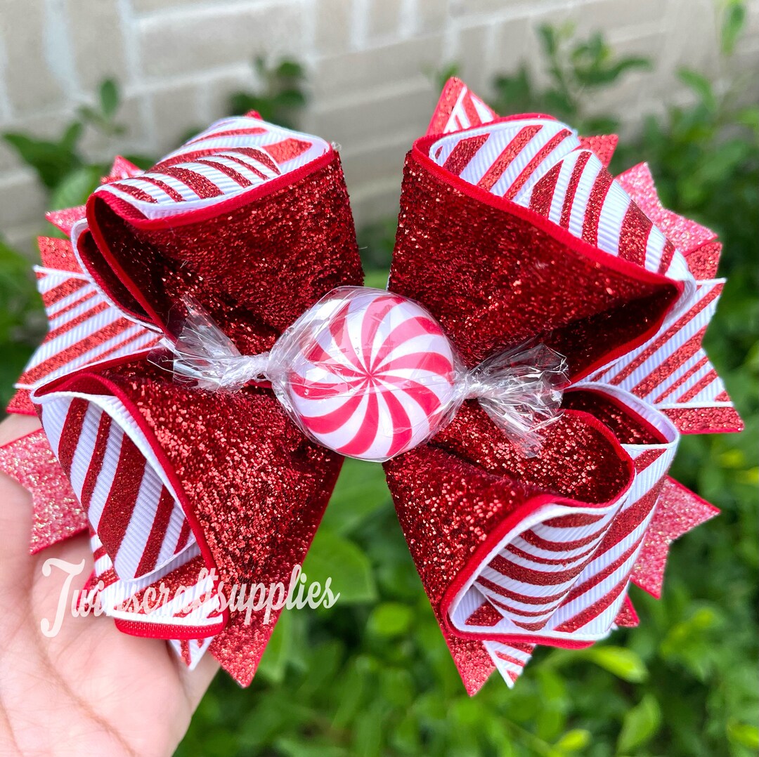 Peppermint Candy Hair Bow. Christmas Hair Bow. White and Red Christmas ...
