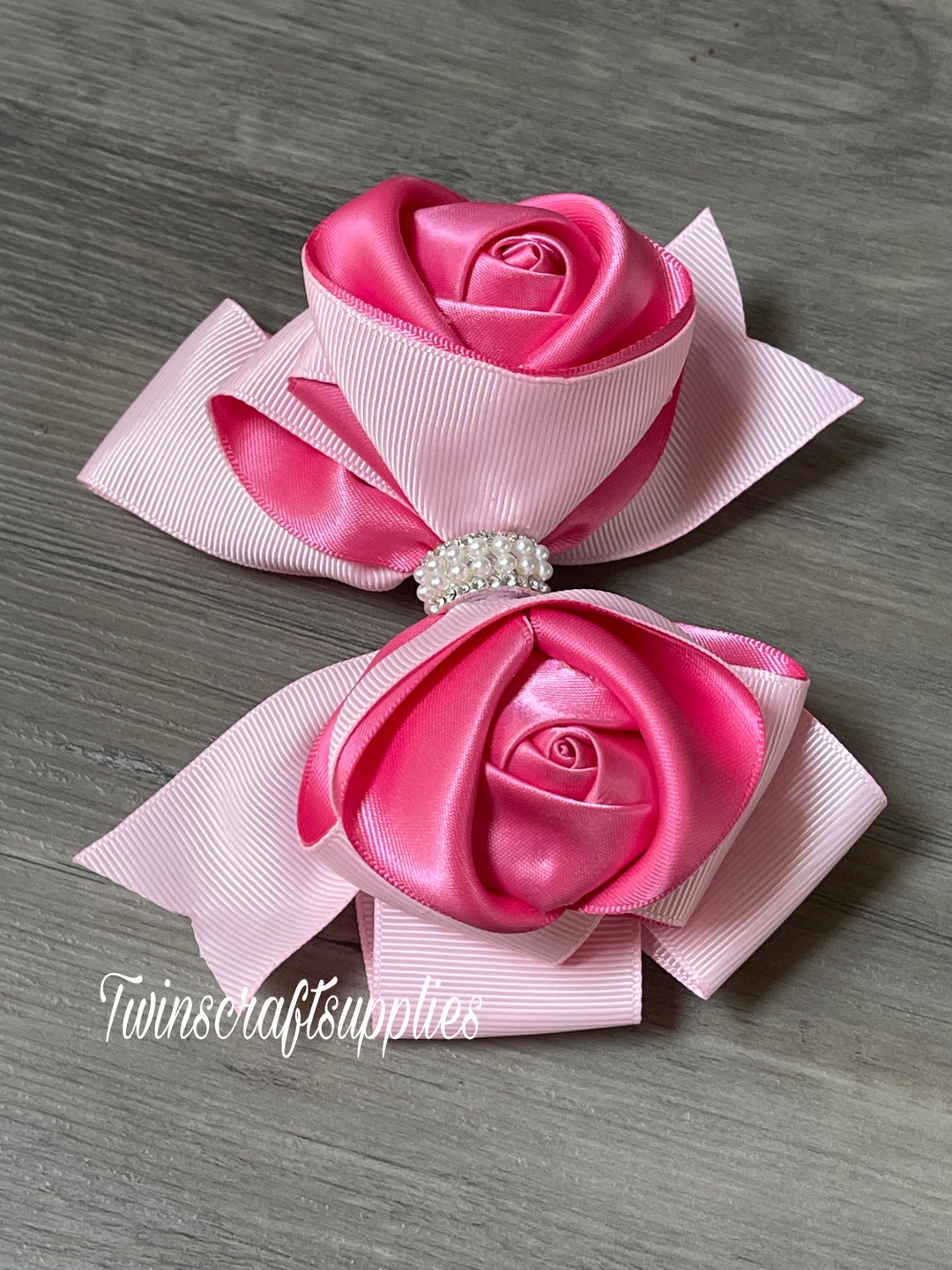 Pink Hair Bow. Pink Flowers Girl Hair Bow. Pink Pageant Hair Bow . Pink ...