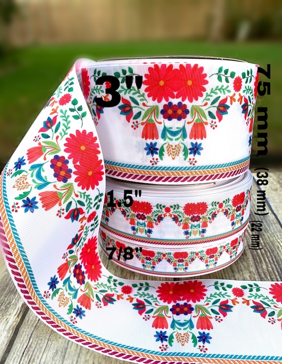 CRAFT SUPPLY .ethnic Flowers Grosgrain Ribbon. Flowers Ribbon. - Etsy