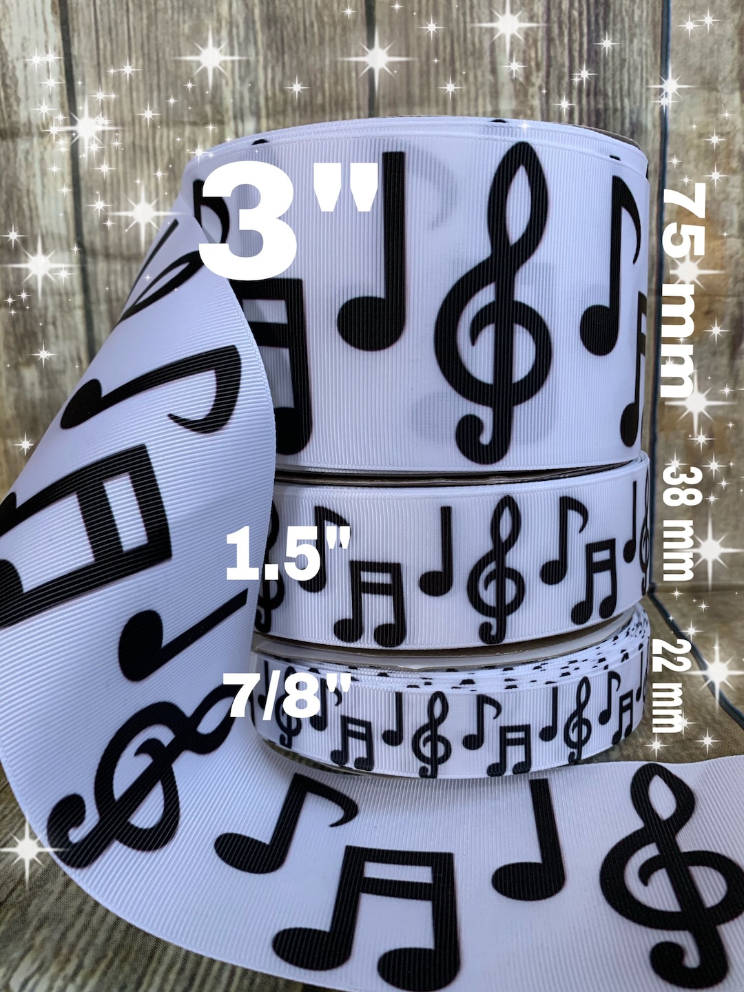 CRAFT SUPPLY 1.5", 7/8” Musical Notes Grosgrain Ribbon. Music Notes ...