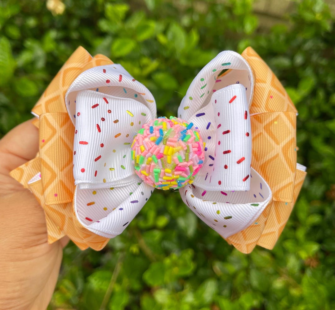 Ice Cream Hair Bow. Birthday Icecream Hair Bow. Ice Cream Clip Bow. Ice ...