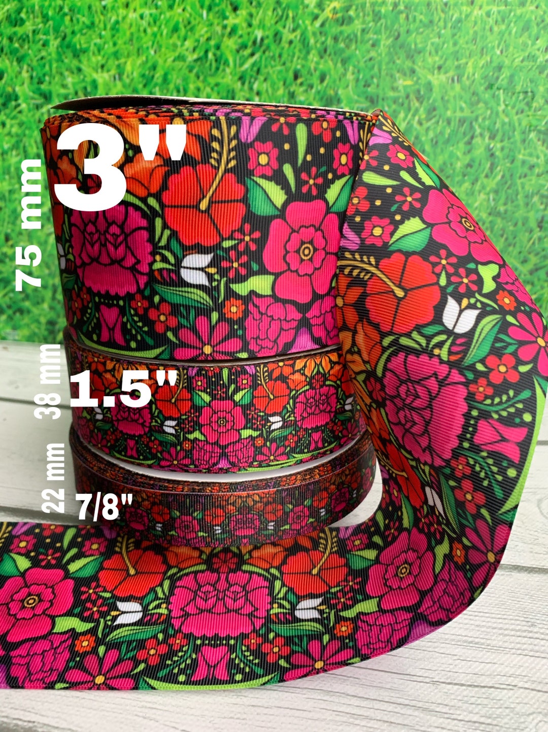 CRAFT Supply.ethnic Flowers Ribbons .folkart Mexican Grosgrain Ribbon ...