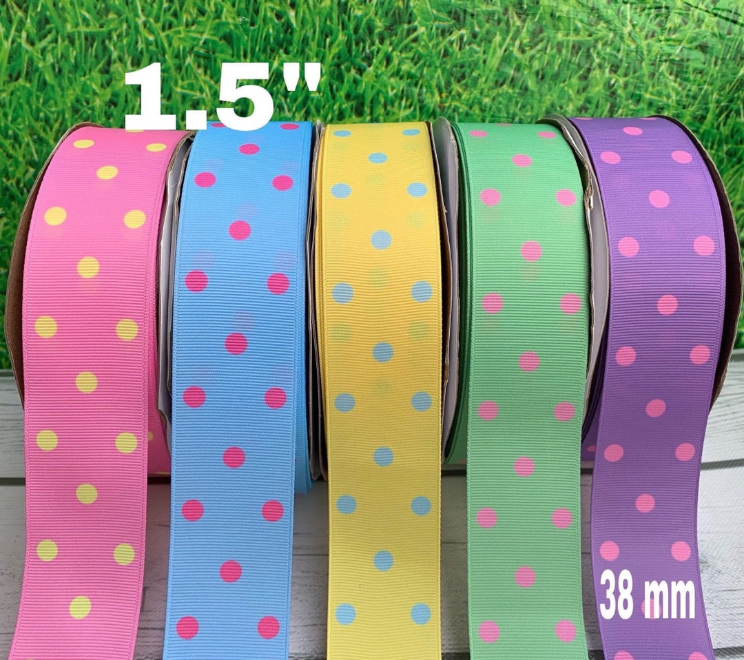 CRAFT SUPPLY 1.5 Spring polka dots grosgrain ribbon . Easter ribbons ...