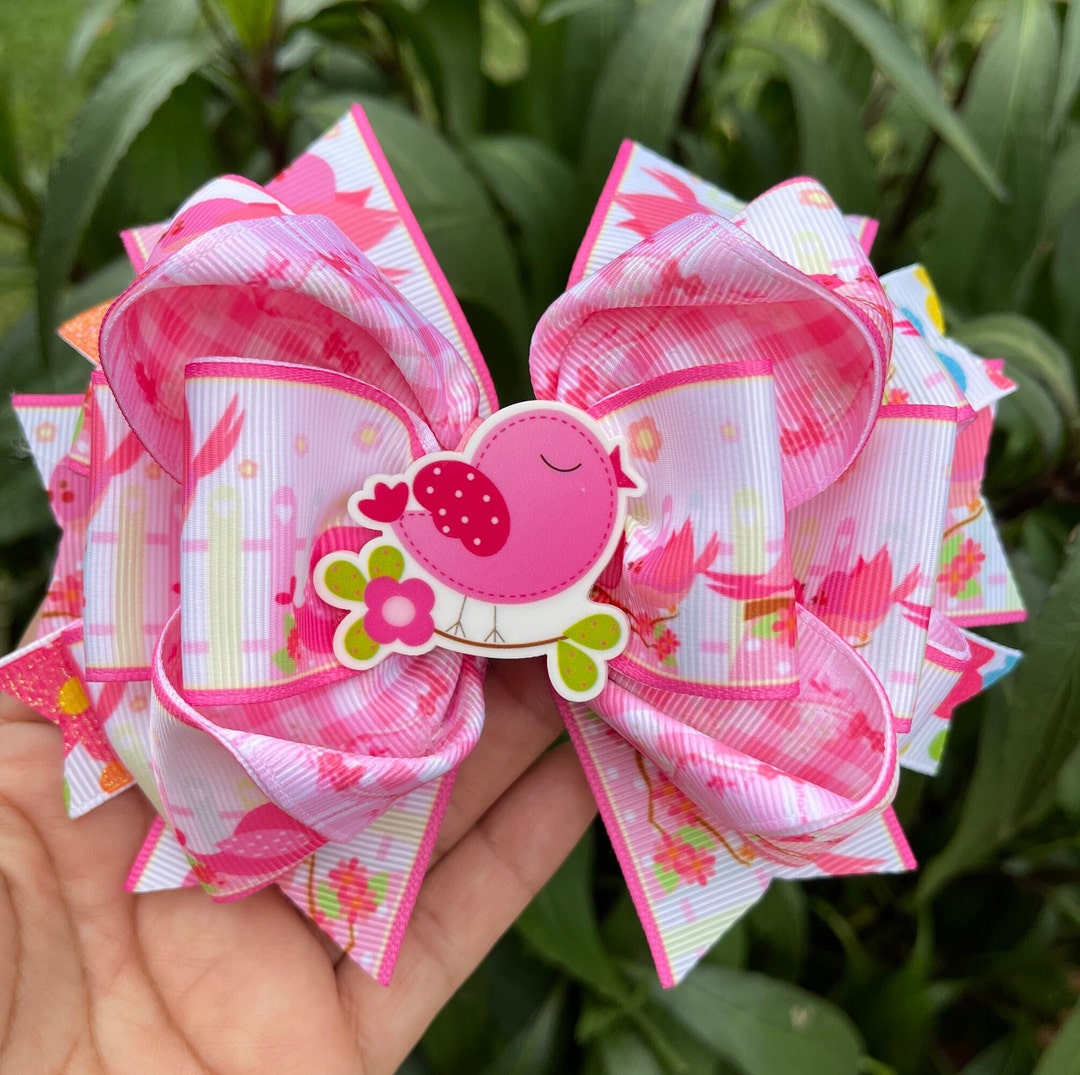 Handmade. Pink Bird Hair Bow. Pets Hair Bow. Spring Hair Bow. Bird Clip ...