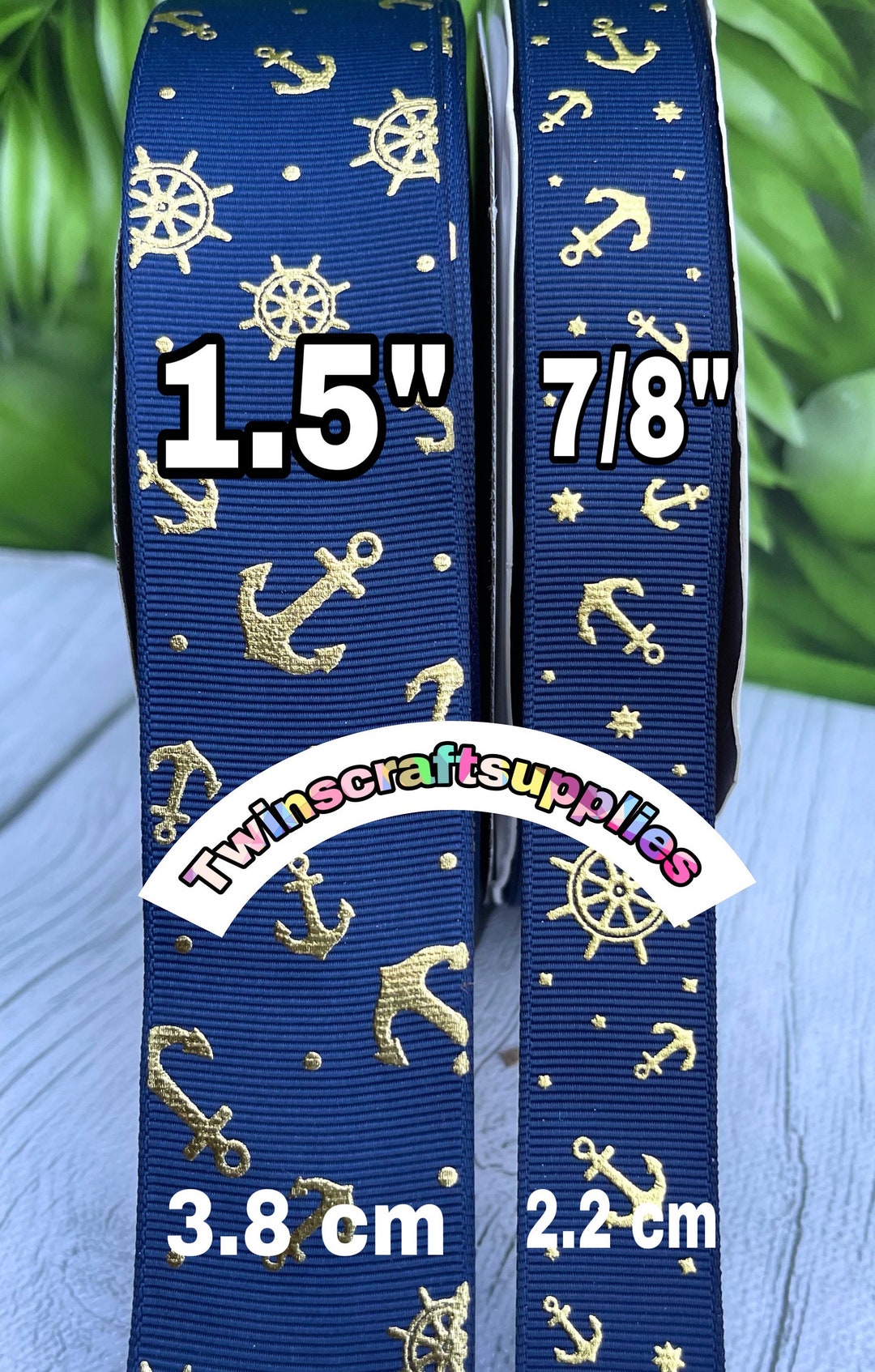 CRAFT SUPPLY. Gold Foil Anchor Ribbon. Nautical Navy Ribbon. Nautical ...