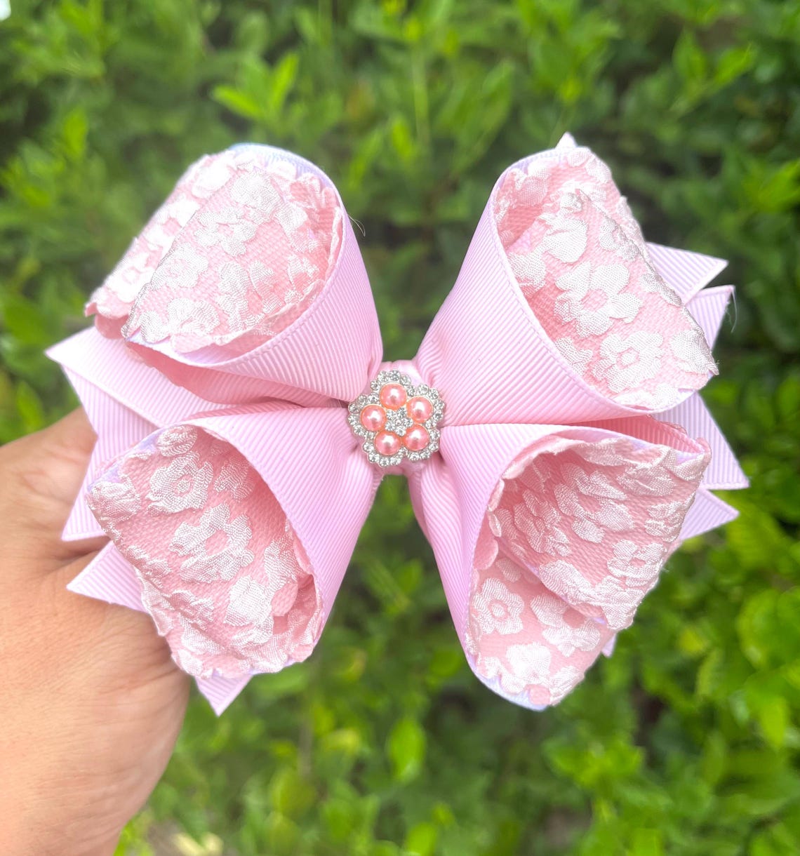 Pink Hair Bow. Pink Flowers Girl Hair Bow. Pink Pageant Hair Bow . Pink ...