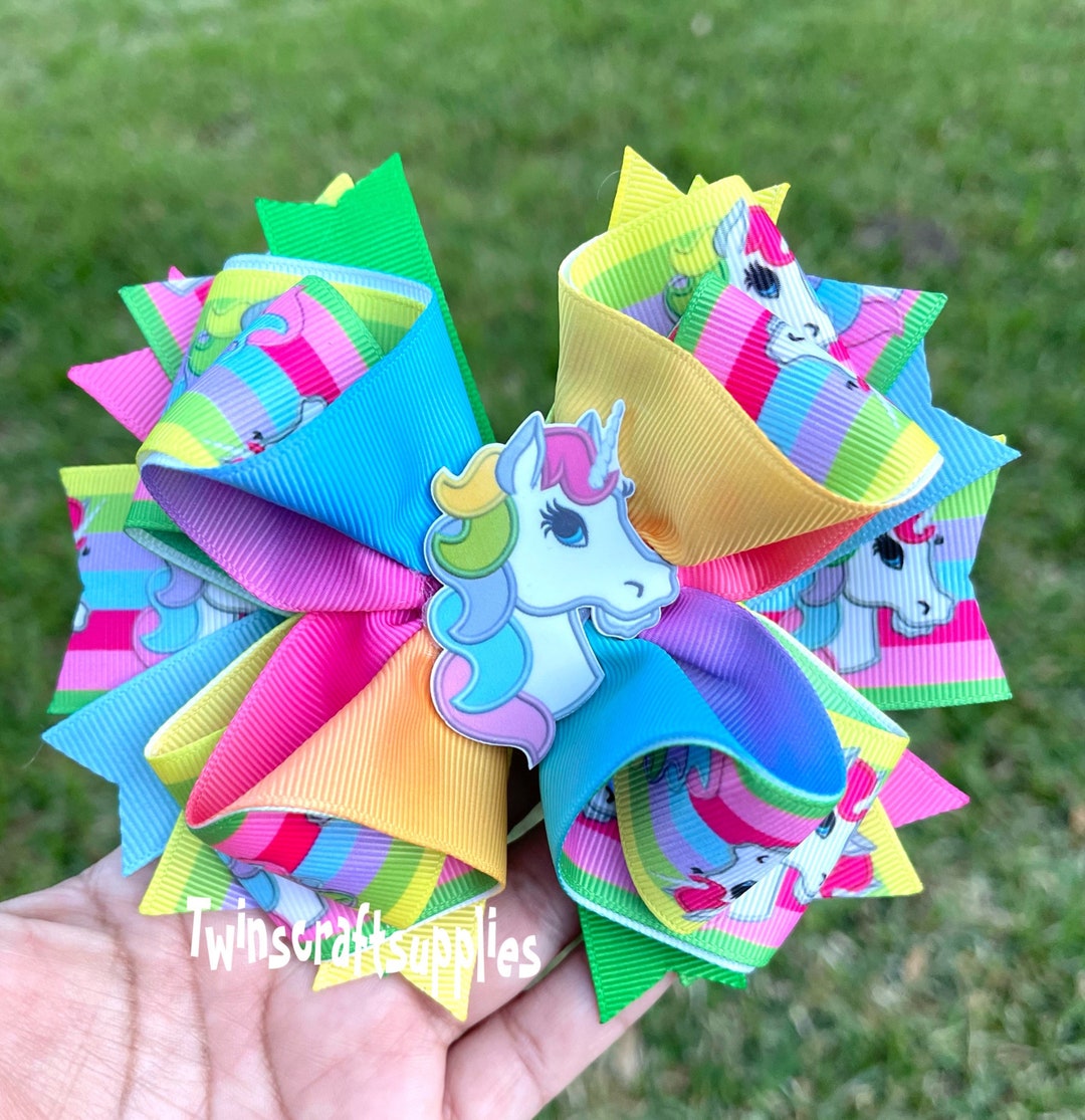 HANDMADE. Rainbow Unicorn Hair Bow. Unicorn Bow. Unicorn Clip Bow ...