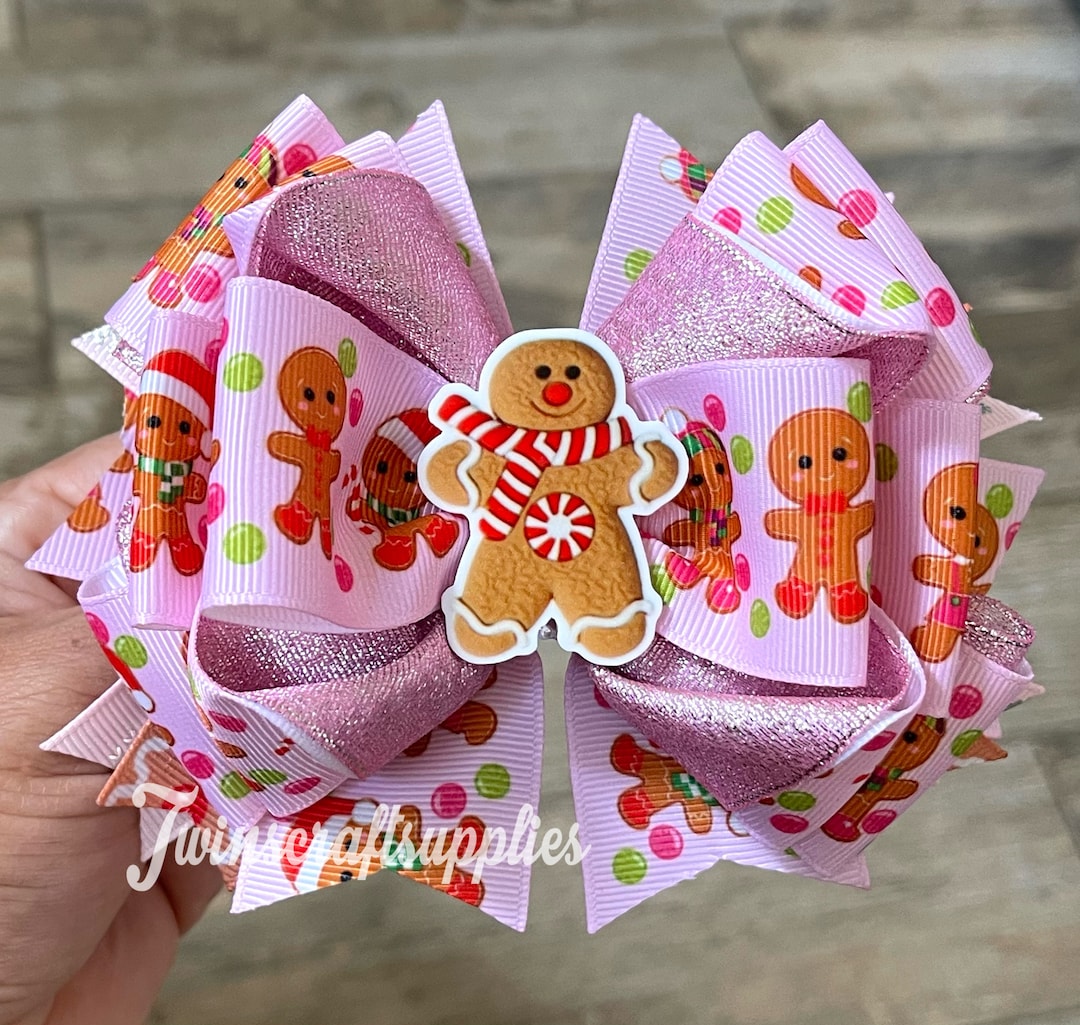 HANDMADE. Gingerbread Hair Bow . Pink Christmas Hair Bow. Pink ...