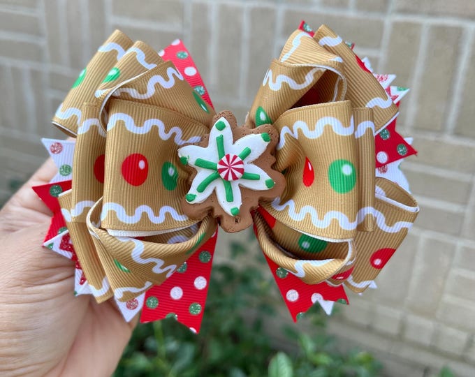 Christmas Cookie Hair Bow. Gingerbread Clip Bow. Christmas Hair Bow ...