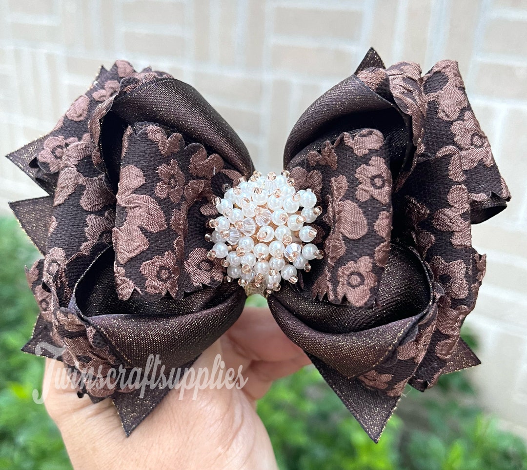 HANDMADE. Brown Pageant Hair Bow . Brown Girl Flowers Hair Bow. Brown ...