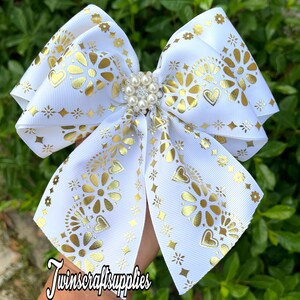 CRAFT SUPPLY. White and Gold Grosgrain Ribbon. White Mexico Charro Bow ...