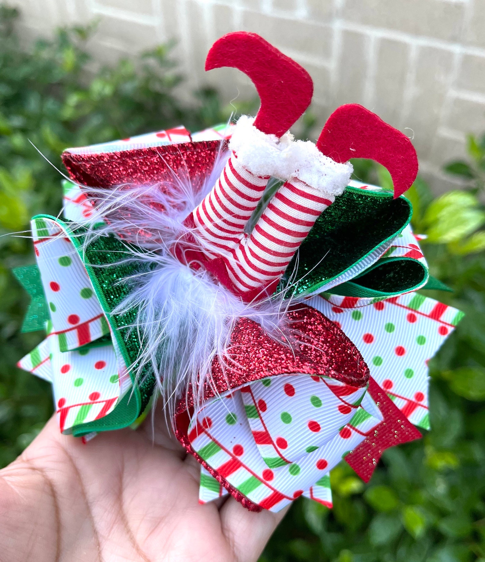 HANDMADE . Christmas Hair Bow. Christmas Bow. Christmas Clip Bow ...