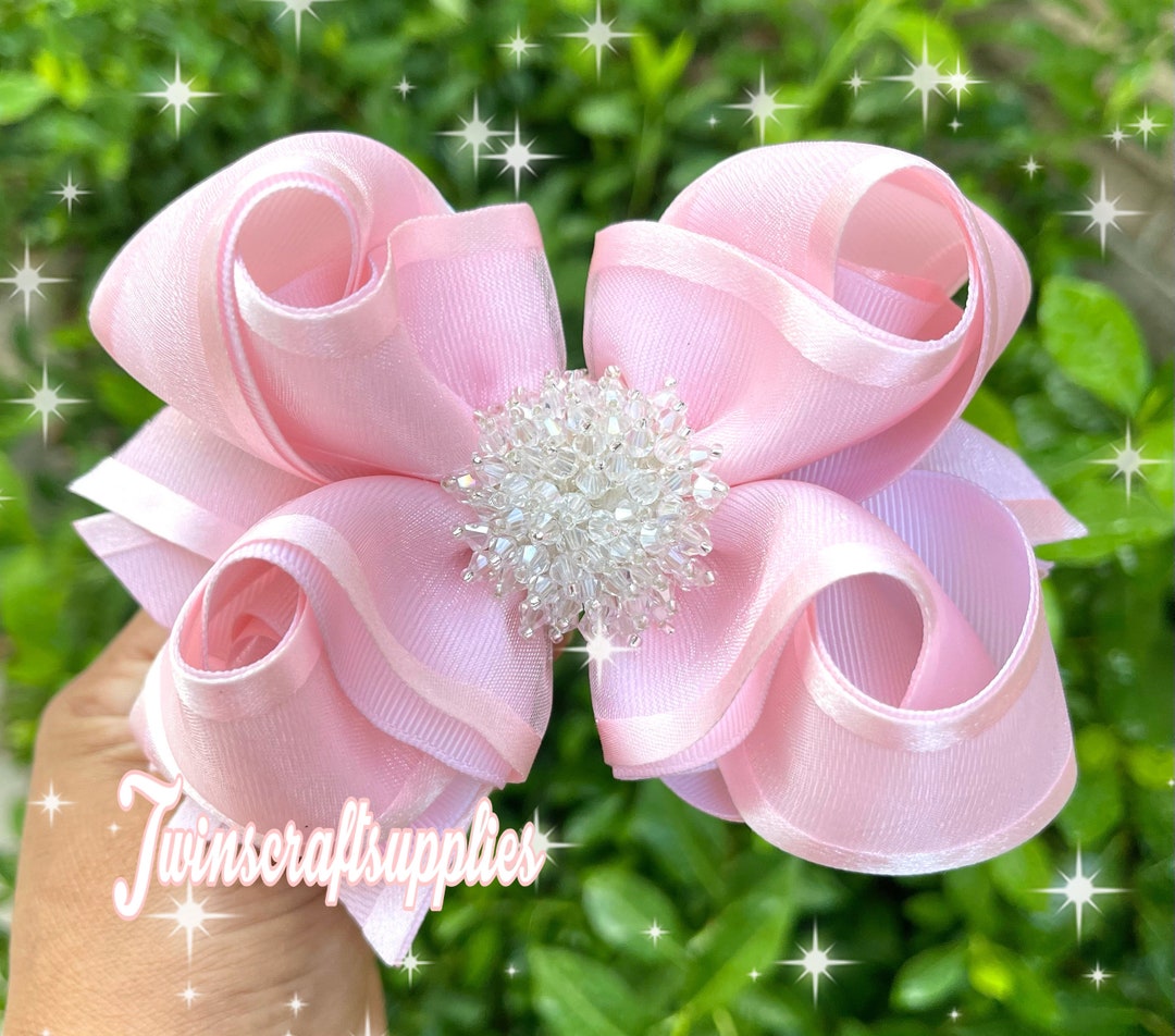 HANDMADE . Pink Wedding Pageant Hair Bow. Pink Flowers Girl Hair Bow ...