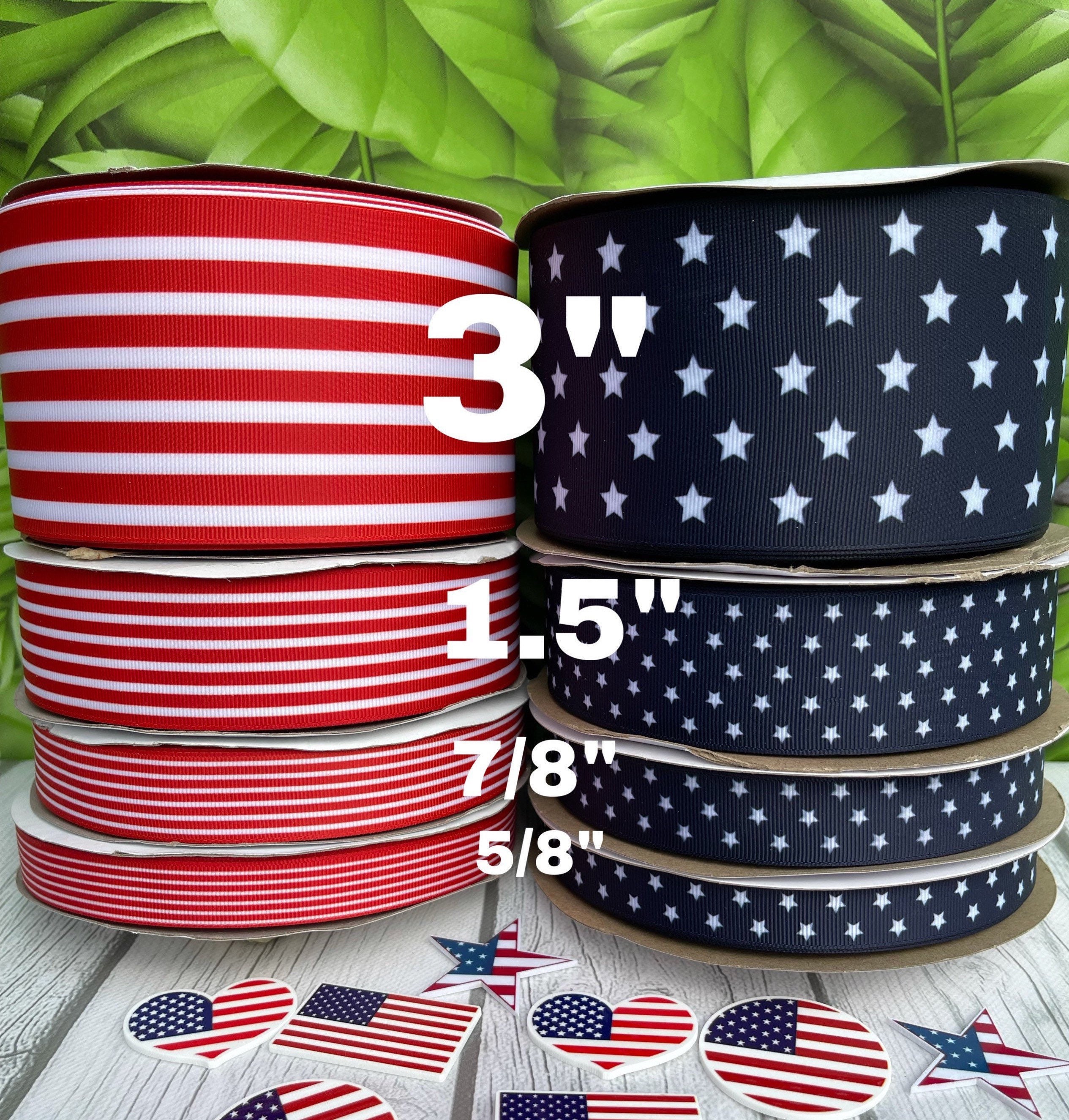 7 Red stripes ribbon.USA flag ribbon Patriotic ribbon.Stars ribbon.Usa ...