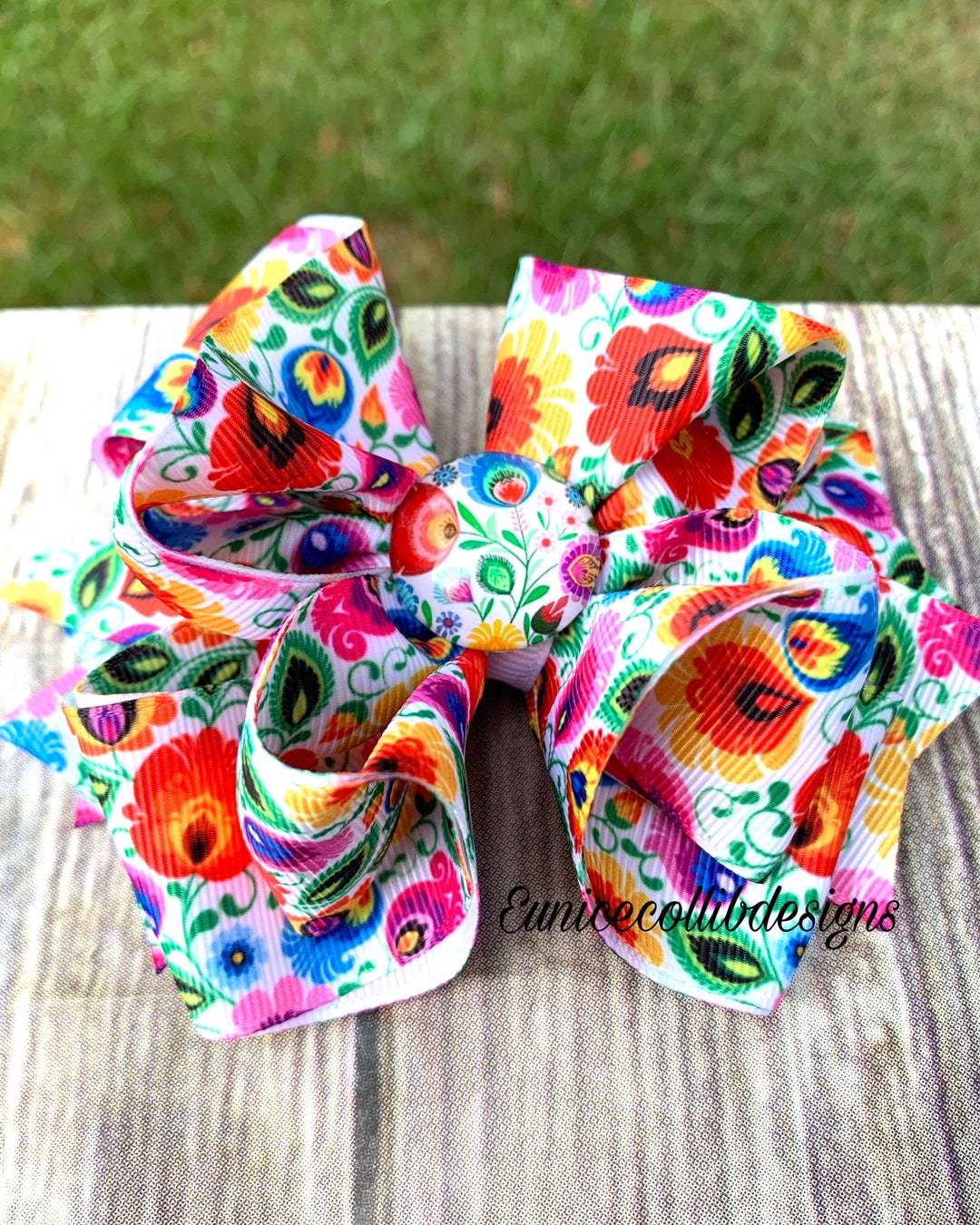 HANDMADE. Ethnic Flowers Hair Bow. Folk Art Hair Bow. Ethnic - Etsy