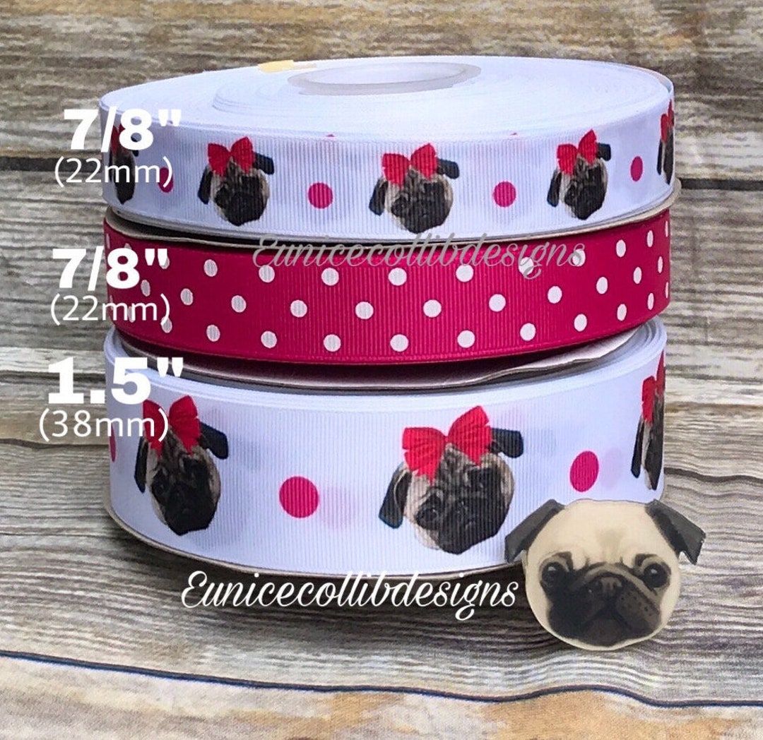 CRAFT SUPPLY. Pets Ribbon. Pug Dog Grosgrain Ribbon.dogs Ribbons. Dogs ...