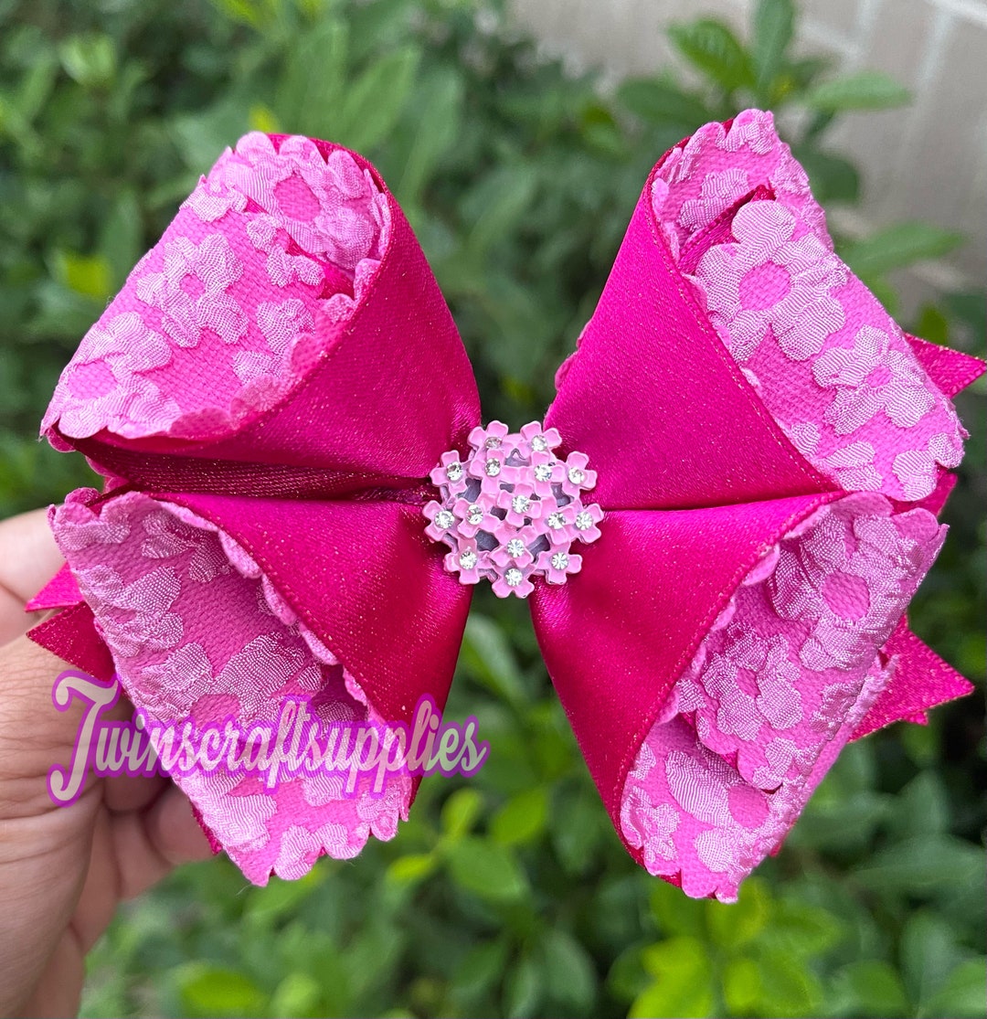 HANDMADE . Pink Wedding Pageant Hair Bow. Pink Flowers Girl Hair Bow ...