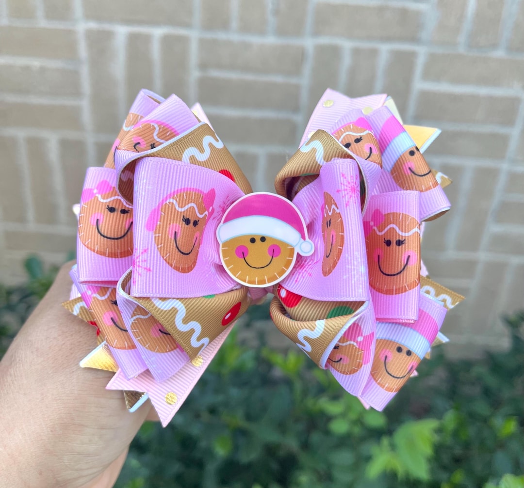 Gingerbread Hair Bow . Pink Christmas Hair Bow. Pink Gingerbread Hair ...