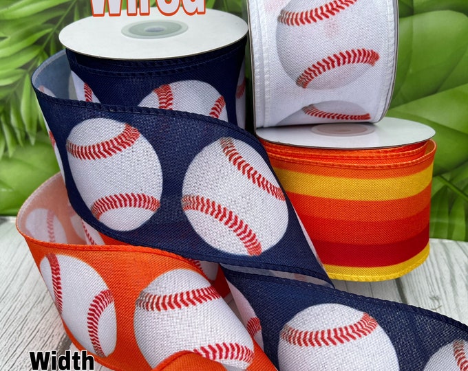 CRAFT SUPPLY. 2.5” Wired Baseball Orange Ribbon. Orange Yellow Stripes ...