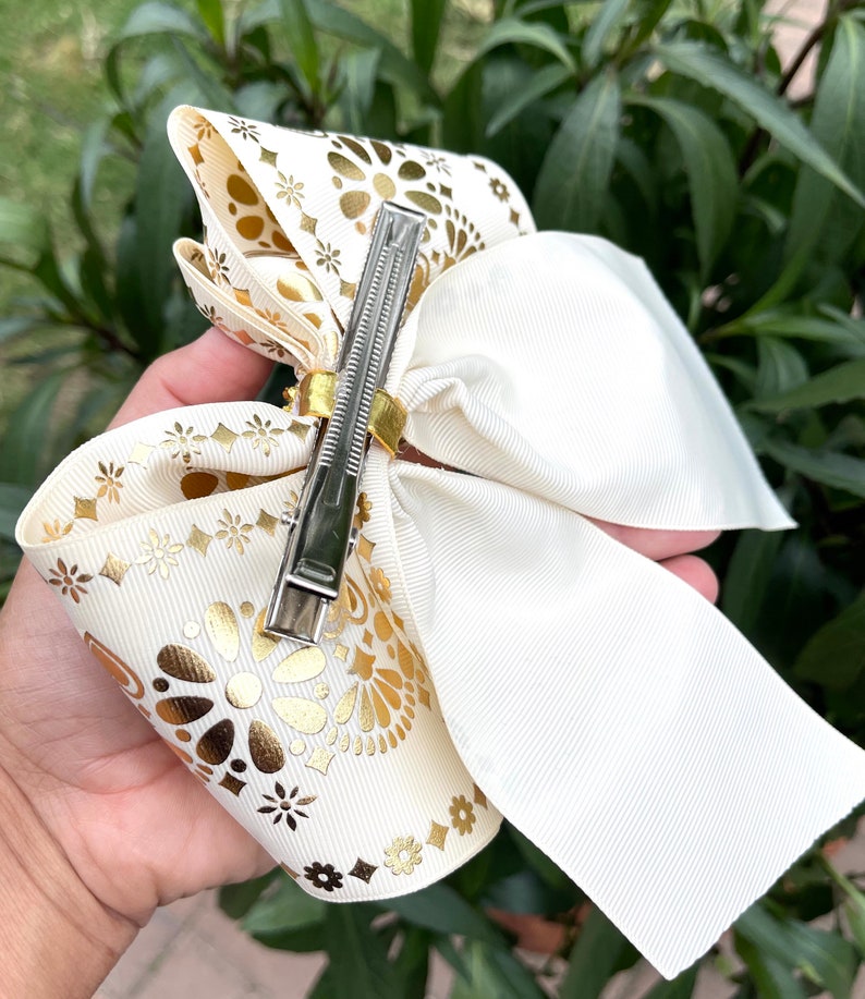 HANDMADE. Ivory Gold Hair Bow. Mariachi Hair Bow. Charro Hair Bow ...