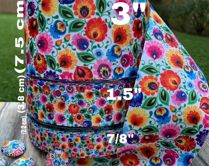 CRAFT SUPPLY . Ethnic Flowers Grosgrain Ribbon. Flowers Ribbon. Ethnic ...